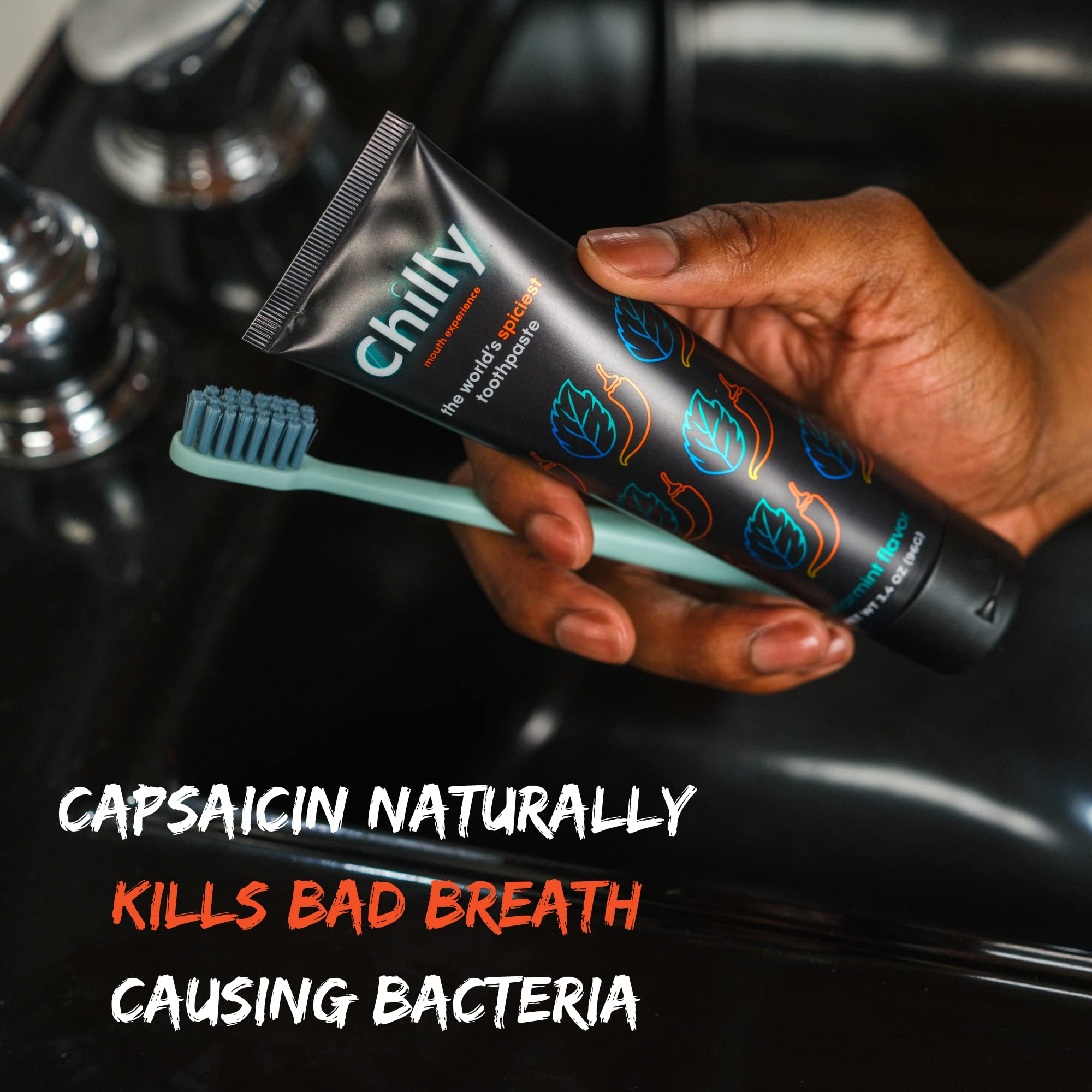 Chilly Toothpaste, Spicy Whitening Toothpaste, Intense Natural Spearmint Flavor + Ghost Pepper Flakes, SLS Free (Pack of 2)
