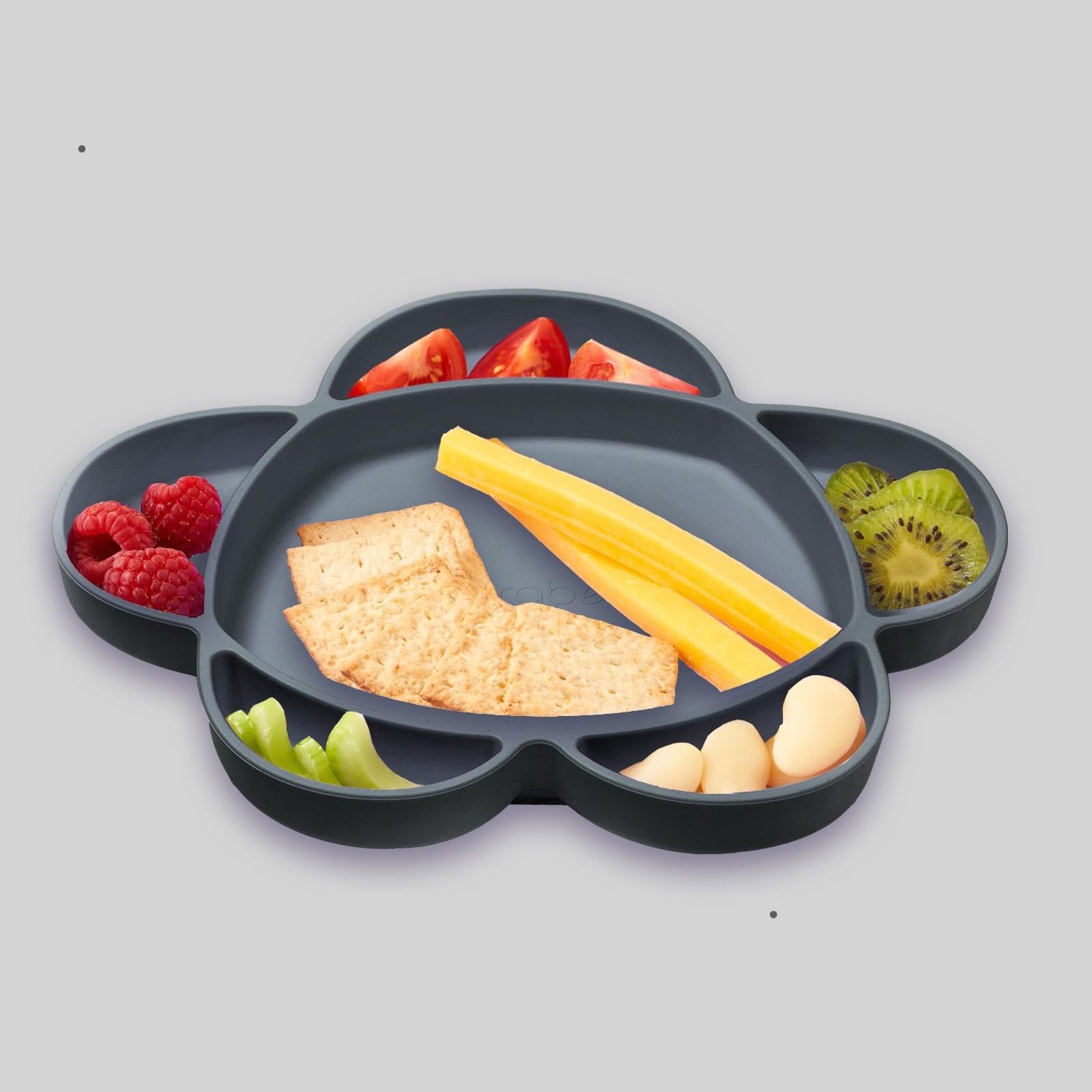 grabease Silicone Suction Plate for Baby & Toddler Self-Feeding, 6-Section Dish With Stay-Put Grip, BPA and Phthalates-Free, Dishwasher and Microwave Safe, Gray