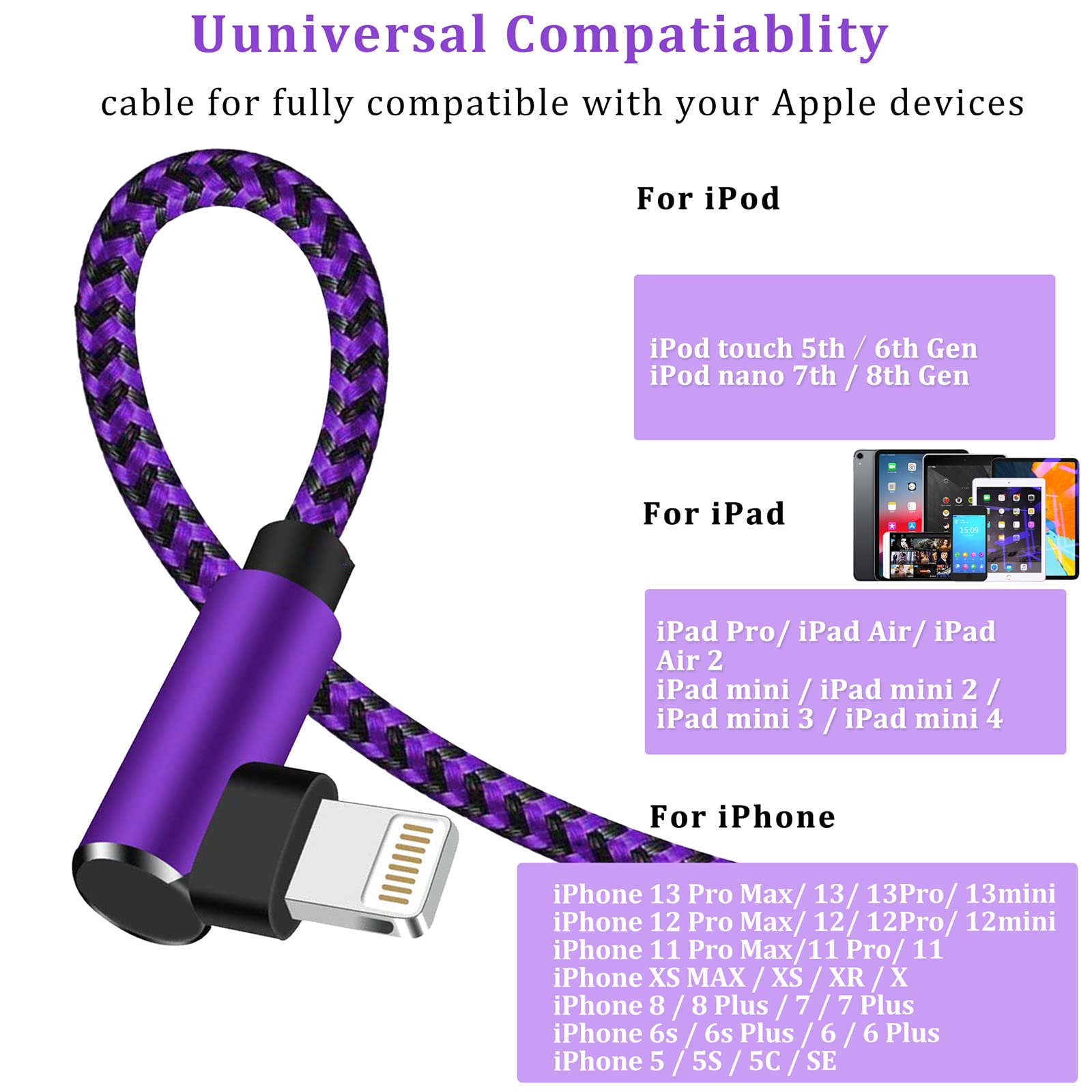 iPhone Charger 10ft,3-Pack 10 Foot Extra Long Lightning Cable, MFi-Certified Charging & Syncing Cords Compatible with iPhone 14/13/12/11/XS/XR/X/8/8Plus/7/7Plus/6/6S Plus/SE/5/iPad(Purple, 10FT)