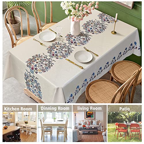 AIRCOWRIE Waterproof Vinyl Tablecloths, Heavy Duty Oil Proof Spill Proof Plastic Table Cloth, Wipe Clean PVC Table Cover for Spring Indoor and Outdoor Use (Embroidery Flower, 54βΓ108β, Rectangle)
