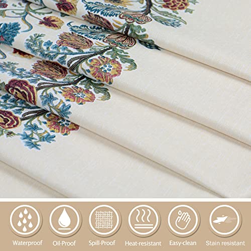AIRCOWRIE Waterproof Vinyl Tablecloths, Heavy Duty Oil Proof Spill Proof Plastic Table Cloth, Wipe Clean PVC Table Cover for Spring Indoor and Outdoor Use (Embroidery Flower, 54βΓ108β, Rectangle)