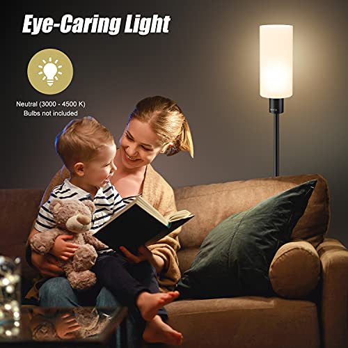 VEYFIY Floor Lamp, Lamps for Bedroom and Living Room, Modern Standing Light with Glass Lampshade, Industrial 68 inches Tall Lamp with E26 Socket, Light for Work, Reading, Black (Bulb Not Included)