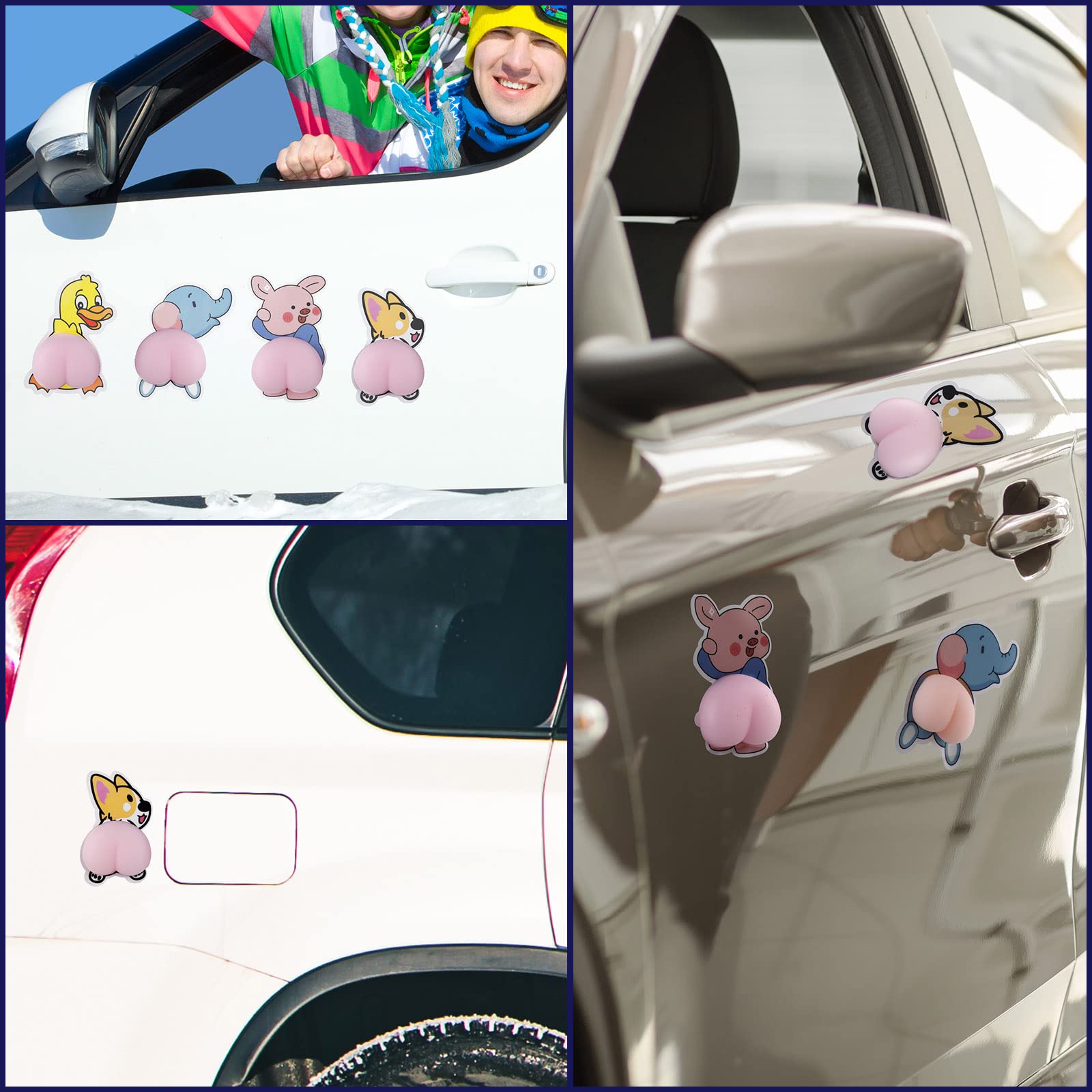 8 Pieces of 3D Fluorescent Cartoon Decorative Mute Stickers Cute Silicone Car Rearview Mirror Door Frame Anti Collision Stickers Decompression Luminous