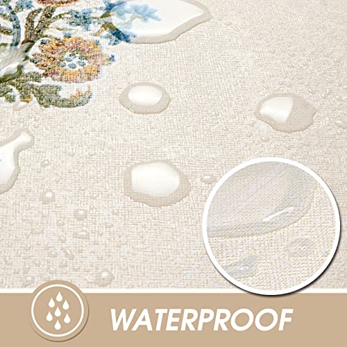 AIRCOWRIE Waterproof Vinyl Tablecloths, Heavy Duty Oil Proof Spill Proof Plastic Table Cloth, Wipe Clean PVC Table Cover for Spring Indoor and Outdoor Use (Embroidery Flower, 54βΓ108β, Rectangle)