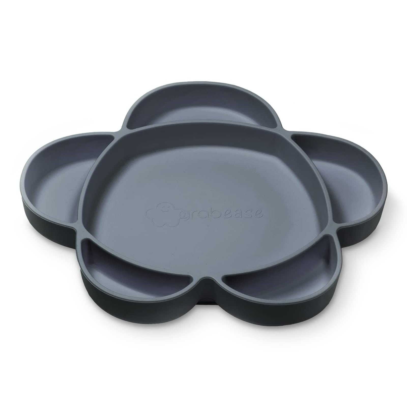 grabease Silicone Suction Plate for Baby & Toddler Self-Feeding, 6-Section Dish With Stay-Put Grip, BPA and Phthalates-Free, Dishwasher and Microwave Safe, Gray