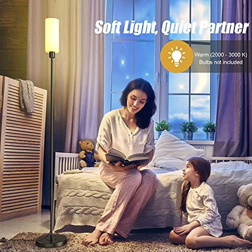 VEYFIY Floor Lamp, Lamps for Bedroom and Living Room, Modern Standing Light with Glass Lampshade, Industrial 68 inches Tall Lamp with E26 Socket, Light for Work, Reading, Black (Bulb Not Included)