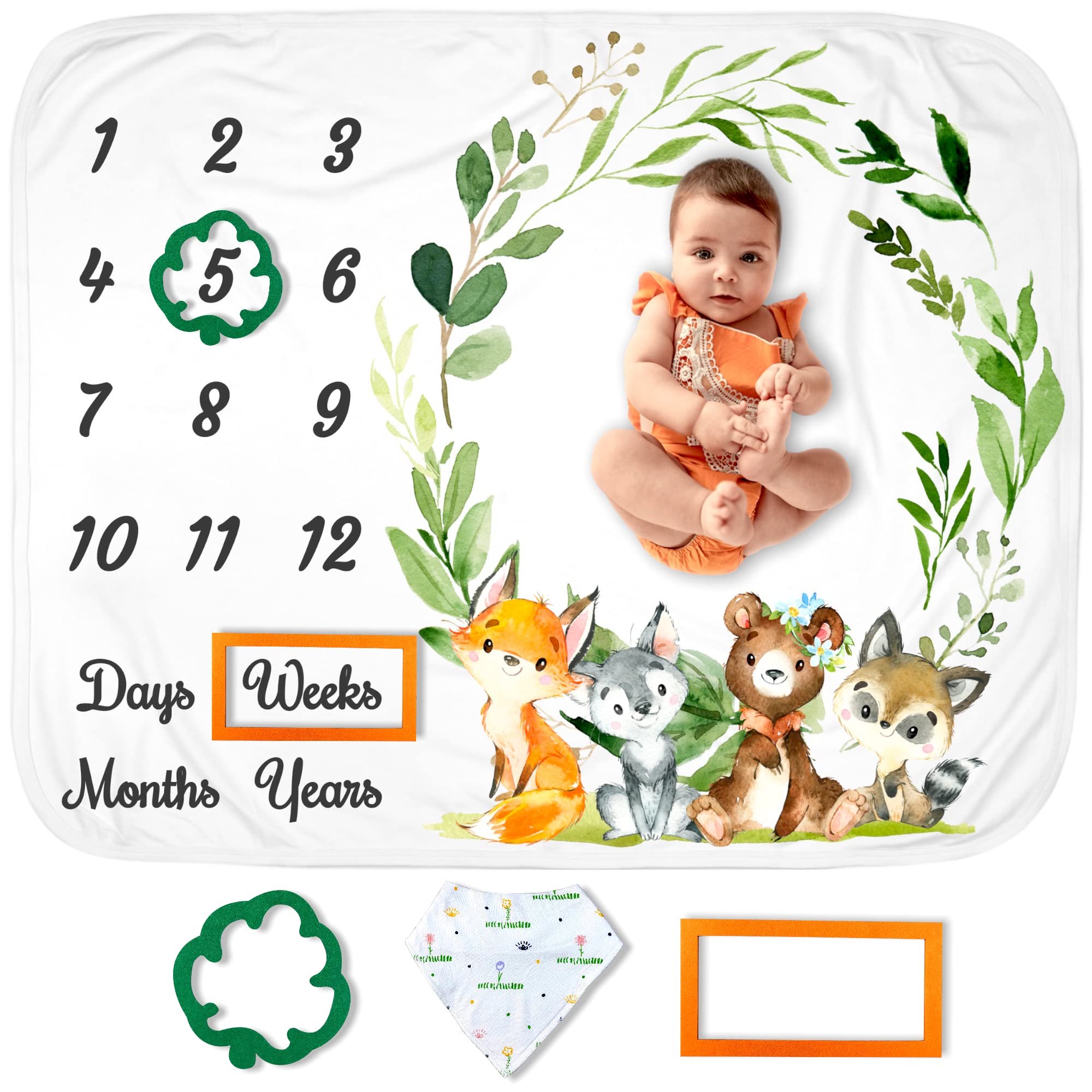 LUNAMIO Baby Monthly Milestone Blanket Boy Girl, Woodland Nursery Decor for Boys, Baby Milestone Blanket, Baby Boy Milestone Blanket, Woodland Baby Shower, Milestone Blanket for Baby Girl Boy, 50"x40"