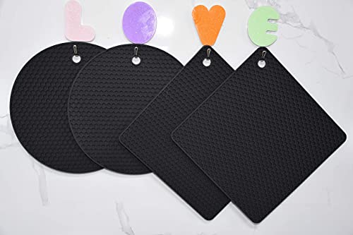FELIBAY Silicone Trivet Flexible Pot Mats Non Slip Potholder Heat Resistant Kitchen Trivet Hot Pads, Multi Purpose Pot Holder Jar Opener Spoon Holder Oven Mitts (Black)