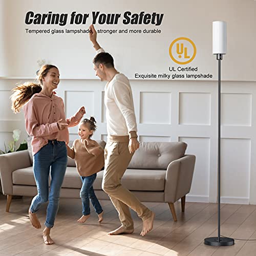 VEYFIY Floor Lamp, Lamps for Bedroom and Living Room, Modern Standing Light with Glass Lampshade, Industrial 68 inches Tall Lamp with E26 Socket, Light for Work, Reading, Black (Bulb Not Included)
