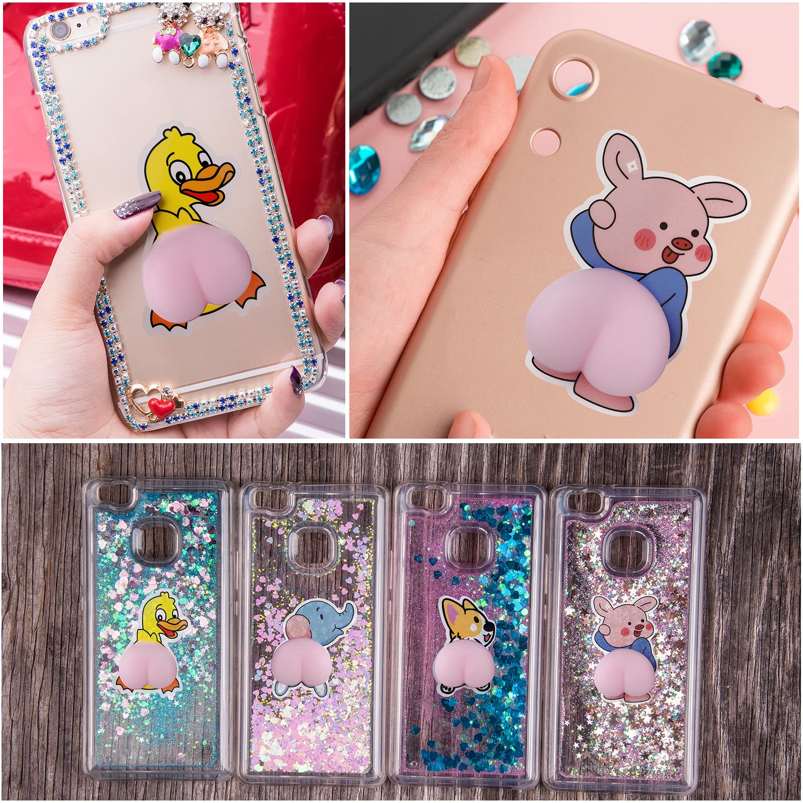 8 Pieces of 3D Fluorescent Cartoon Decorative Mute Stickers Cute Silicone Car Rearview Mirror Door Frame Anti Collision Stickers Decompression Luminous