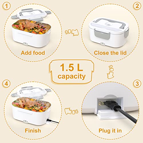 Adocfan Electric Lunch Box Heated Lunch Boxes For Adults Heated Lunch Box For Work Electric Lunchbox 100% Leak Proof Lunch Heating For Truckers With Removable Stainless Steel Container 1.5L 100W