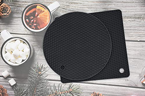 FELIBAY Silicone Trivet Flexible Pot Mats Non Slip Potholder Heat Resistant Kitchen Trivet Hot Pads, Multi Purpose Pot Holder Jar Opener Spoon Holder Oven Mitts (Black)