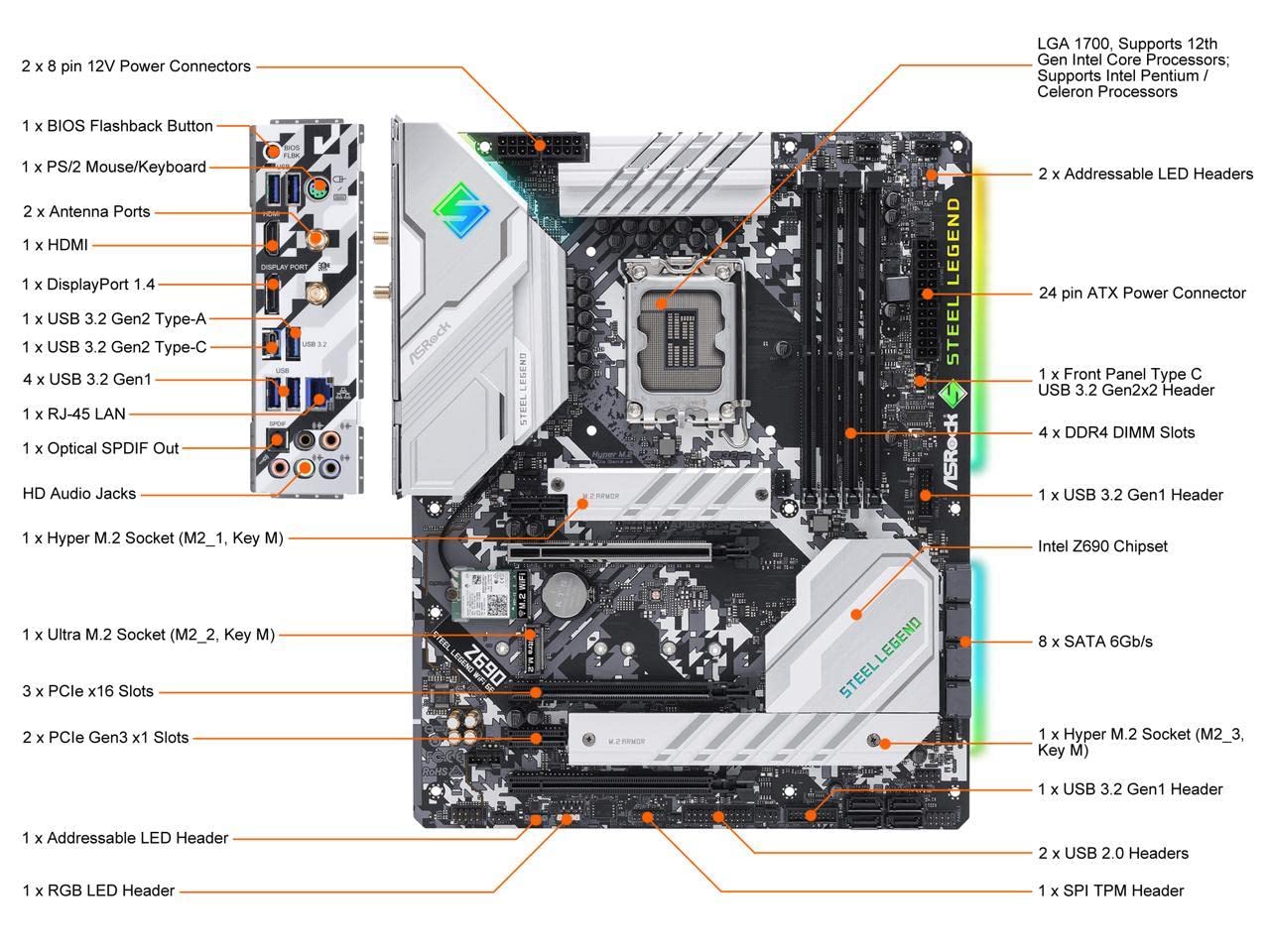 ASRock Z690 Steel Legend WiFi 6E Socket LGA1700/Intel Z690 SATA 6Gb/s DDR4 ATX Motherboard