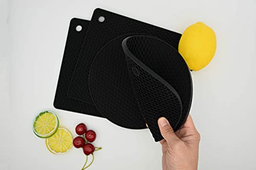 FELIBAY Silicone Trivet Flexible Pot Mats Non Slip Potholder Heat Resistant Kitchen Trivet Hot Pads, Multi Purpose Pot Holder Jar Opener Spoon Holder Oven Mitts (Black)