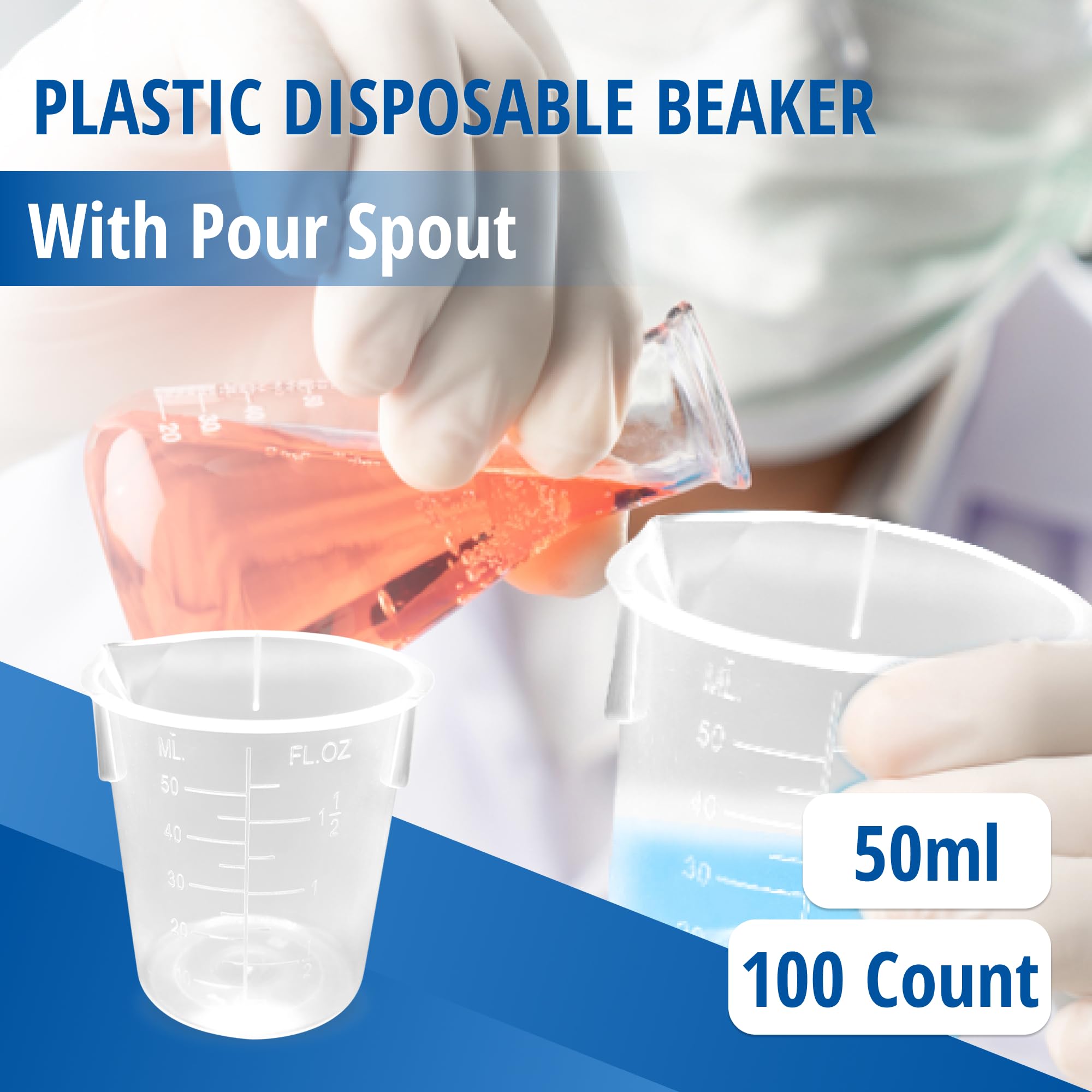 Plastic Beaker 50ml / 1.69 oz Set of 100 by Maryland Plastics β Clear Graduated Disposable Beakers with Easy-Pour Spout β Perfect for Resin Mixing, School Science Experiments, or Home Kitchen Use