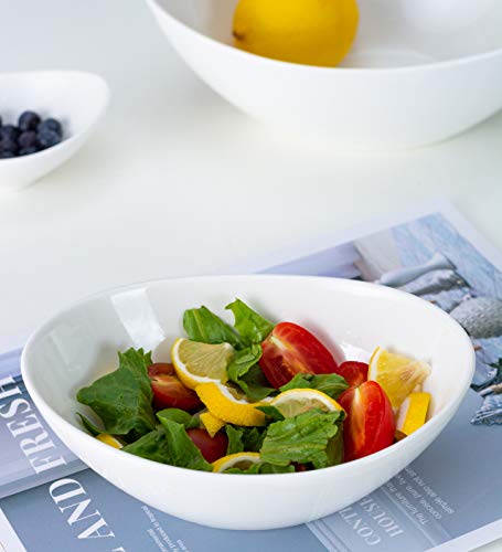 Lawei 4 Pack Porcelain Serving Bowls, 36 Oz Oval Ceramic Mixing Bowls, 9" Large Serving Dishes for Salads, Spaghetti, Dessert, Veggie, Potatoes and Fruits, Side Dishes, Microwave & Dishwasher Safe
