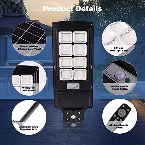 KingHe Solar Street Lights Outdoor - 500W Commercial Parking Lot Light Dusk to Dawn Super Bright Led Street Lighting Solar Powered with Motion Sensor, IP65 Waterproof,YT200-2