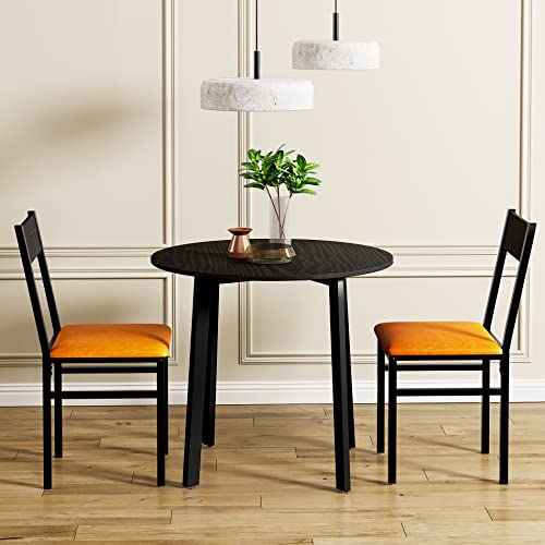 HOMOOI 3 Piece Dining Room Table Set for 2, Round Kitchen Table Dinette Sets with 2 Cushioned Chairs for Apartment, Small Space, Espresso and Brown
