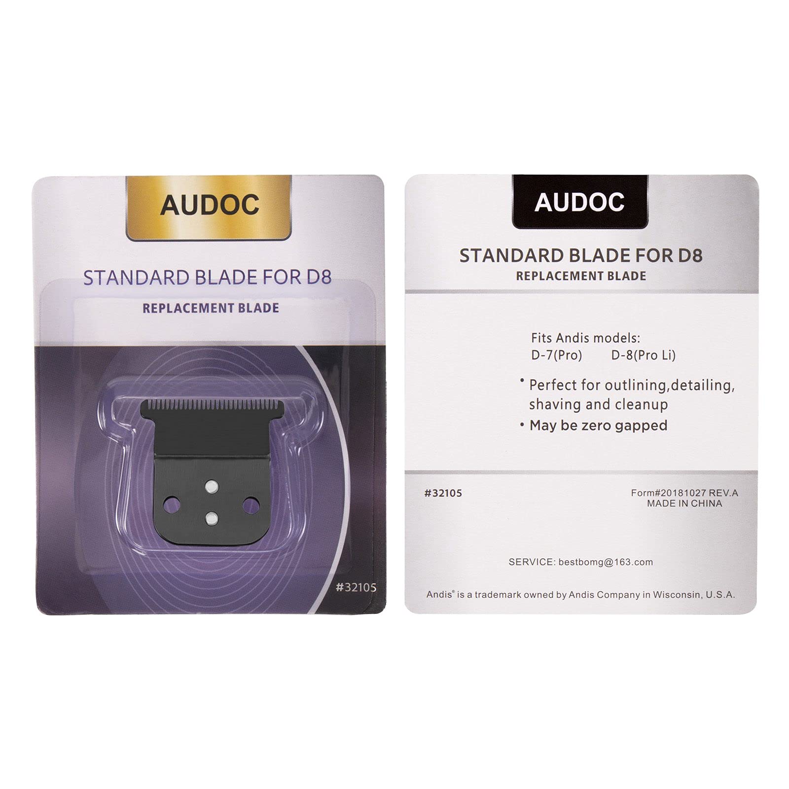 Professional SlimLine Pro Li Trimmer Replacement Blade Comfort Edge T-Blade Set Compatible with Andis Outliner Trimmer #32105 D-7 D-8,Ceramic blade + Sliver Steel Blade (Black)