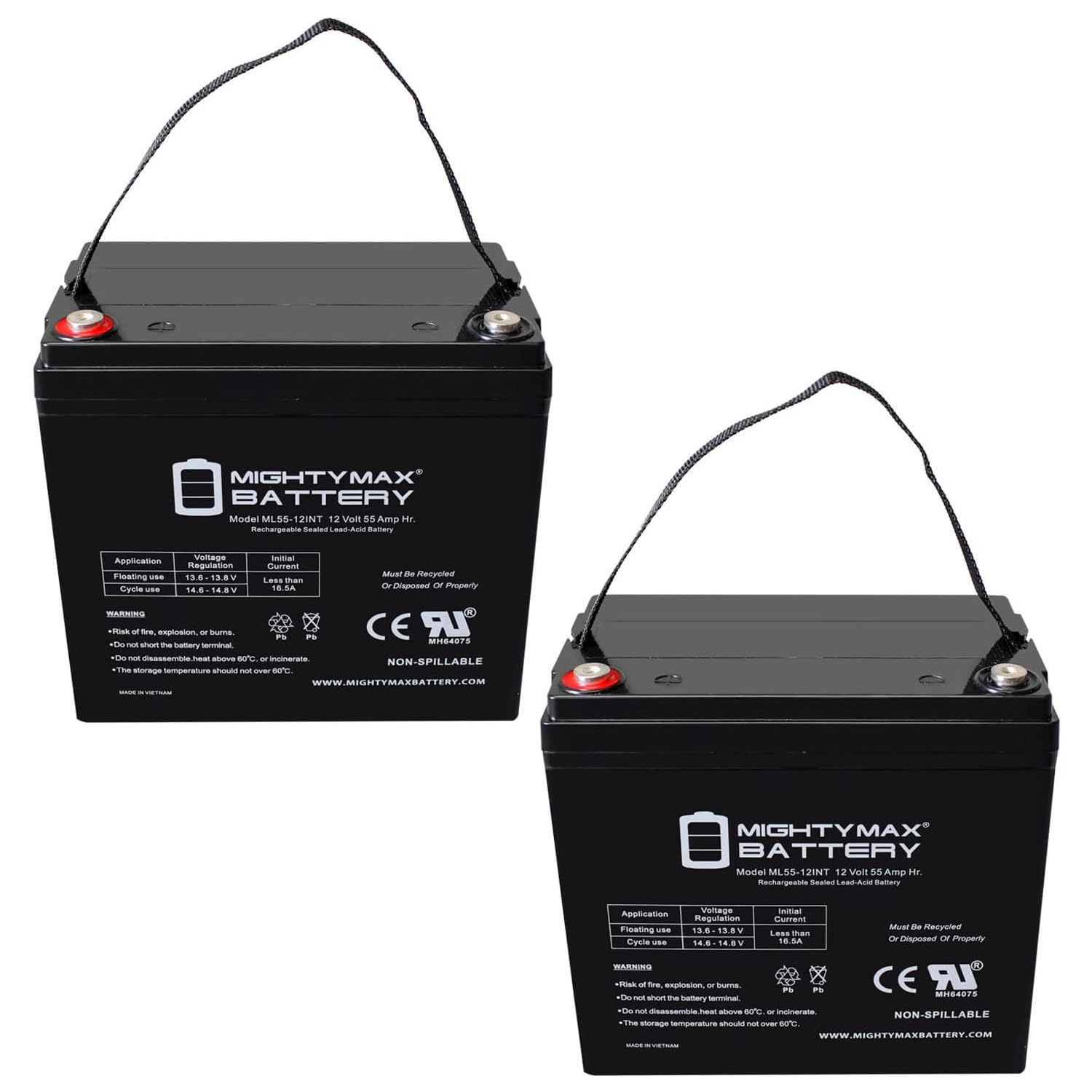 Mighty Max Battery 12V 55AH INT Replacement Battery for DURG12-50P - 2 Pack