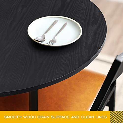 HOMOOI 3 Piece Dining Room Table Set for 2, Round Kitchen Table Dinette Sets with 2 Cushioned Chairs for Apartment, Small Space, Espresso and Brown
