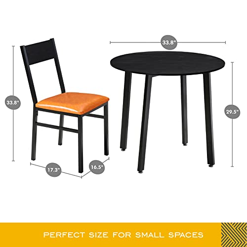HOMOOI 3 Piece Dining Room Table Set for 2, Round Kitchen Table Dinette Sets with 2 Cushioned Chairs for Apartment, Small Space, Espresso and Brown