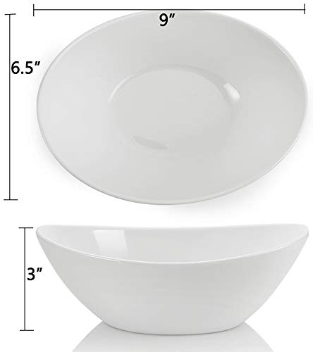 Lawei 4 Pack Porcelain Serving Bowls, 36 Oz Oval Ceramic Mixing Bowls, 9" Large Serving Dishes for Salads, Spaghetti, Dessert, Veggie, Potatoes and Fruits, Side Dishes, Microwave & Dishwasher Safe