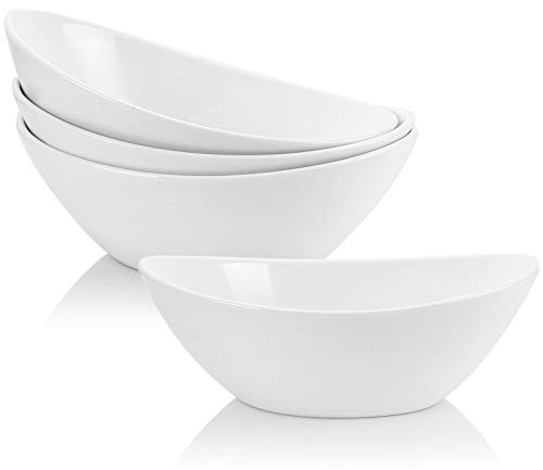 Lawei 4 Pack Porcelain Serving Bowls, 36 Oz Oval Ceramic Mixing Bowls, 9" Large Serving Dishes for Salads, Spaghetti, Dessert, Veggie, Potatoes and Fruits, Side Dishes, Microwave & Dishwasher Safe