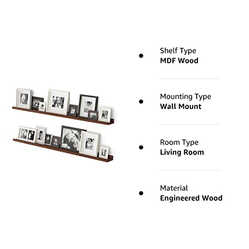 Wallniture Denver 48 Inch Long Floating Shelves for Wall, Narrow Picture Ledge Shelf Set of 2, Wall Shelves Walnut Color