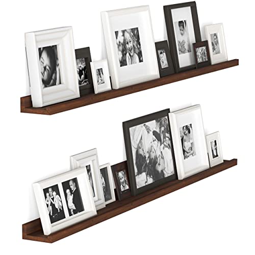 Wallniture Denver 48 Inch Long Floating Shelves for Wall, Narrow Picture Ledge Shelf Set of 2, Wall Shelves Walnut Color