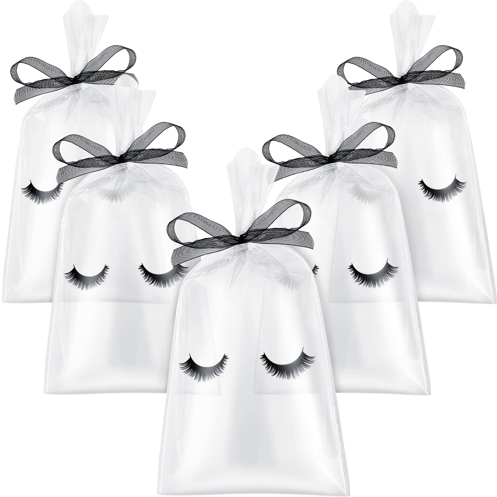 100 Pieces Eyelash Aftercare Bags Lash Bags Eyelash Packaging Bags Makeup Aftercare Bags Cosmetic Clear Empty Bag Mini Cosmetic Bags with a Hard Yarn Ribbon for Women,5 x 9 Inch(Black)