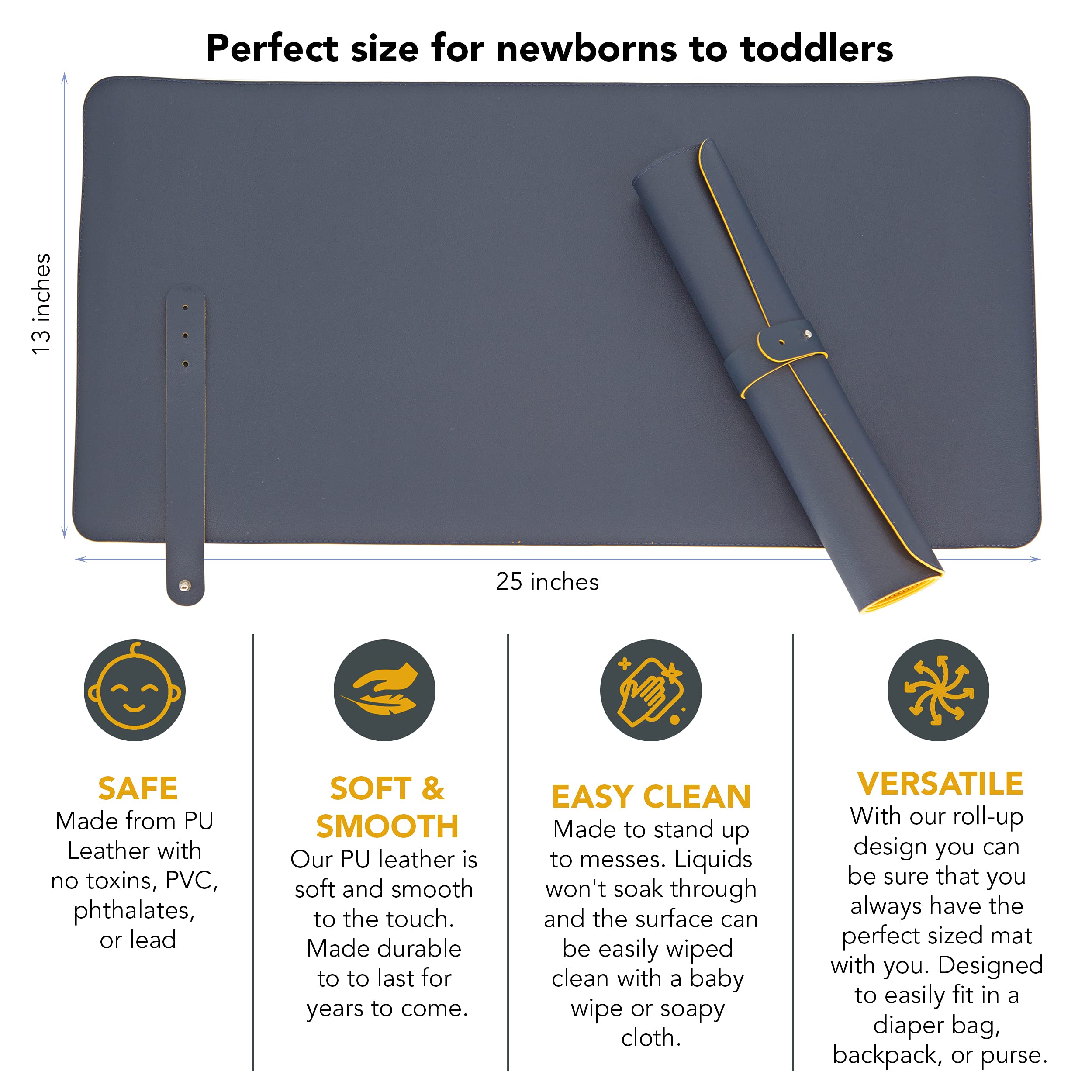 Mothera Vegan Leather Diaper Changing Pad Compact and Wipeable Baby Changing Mat Portable Changing Pad for Baby, 13" x 25"