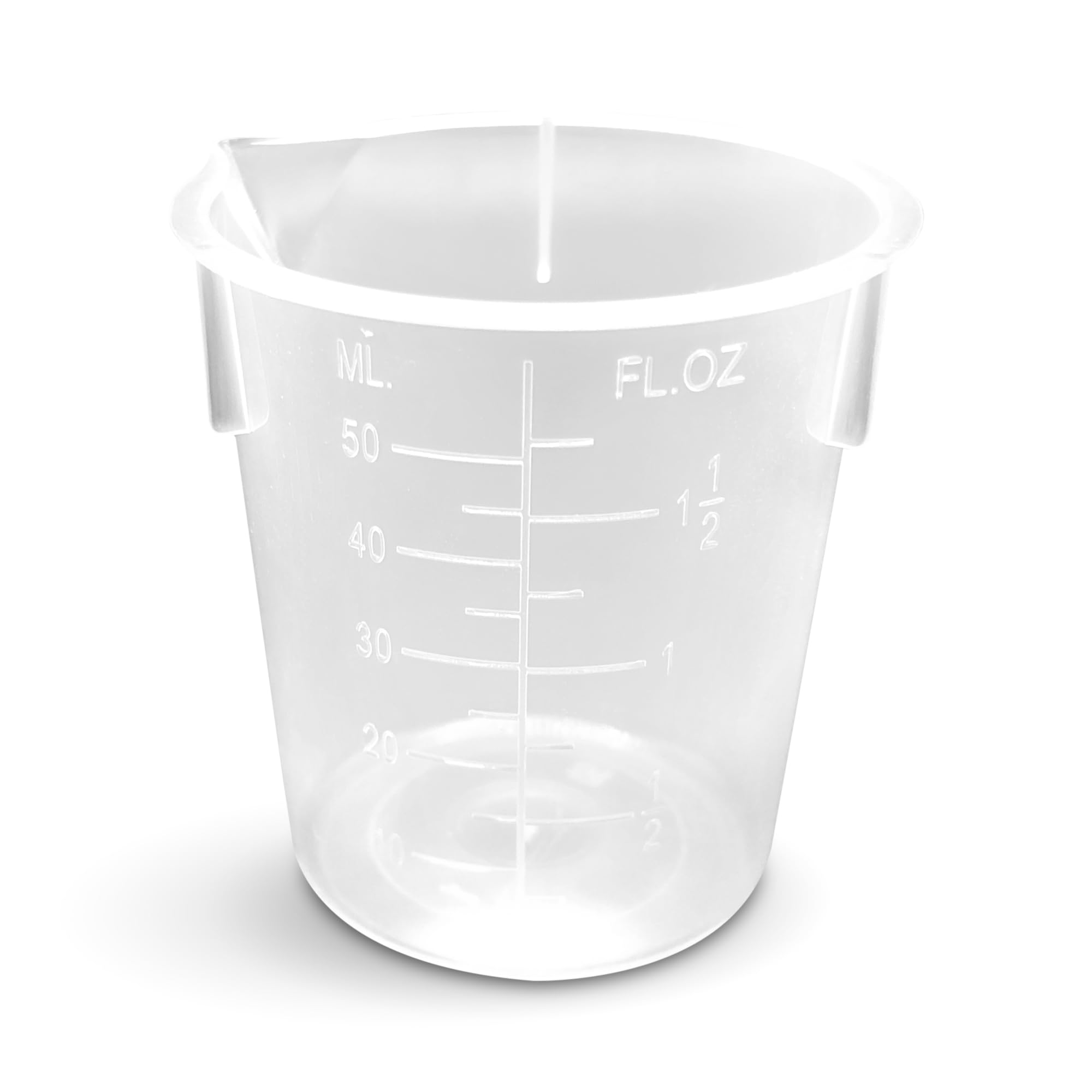Plastic Beaker 50ml / 1.69 oz Set of 100 by Maryland Plastics – Clear Graduated Disposable Beakers with Easy-Pour Spout – Perfect for Resin Mixing, School Science Experiments, or Home Kitchen Use