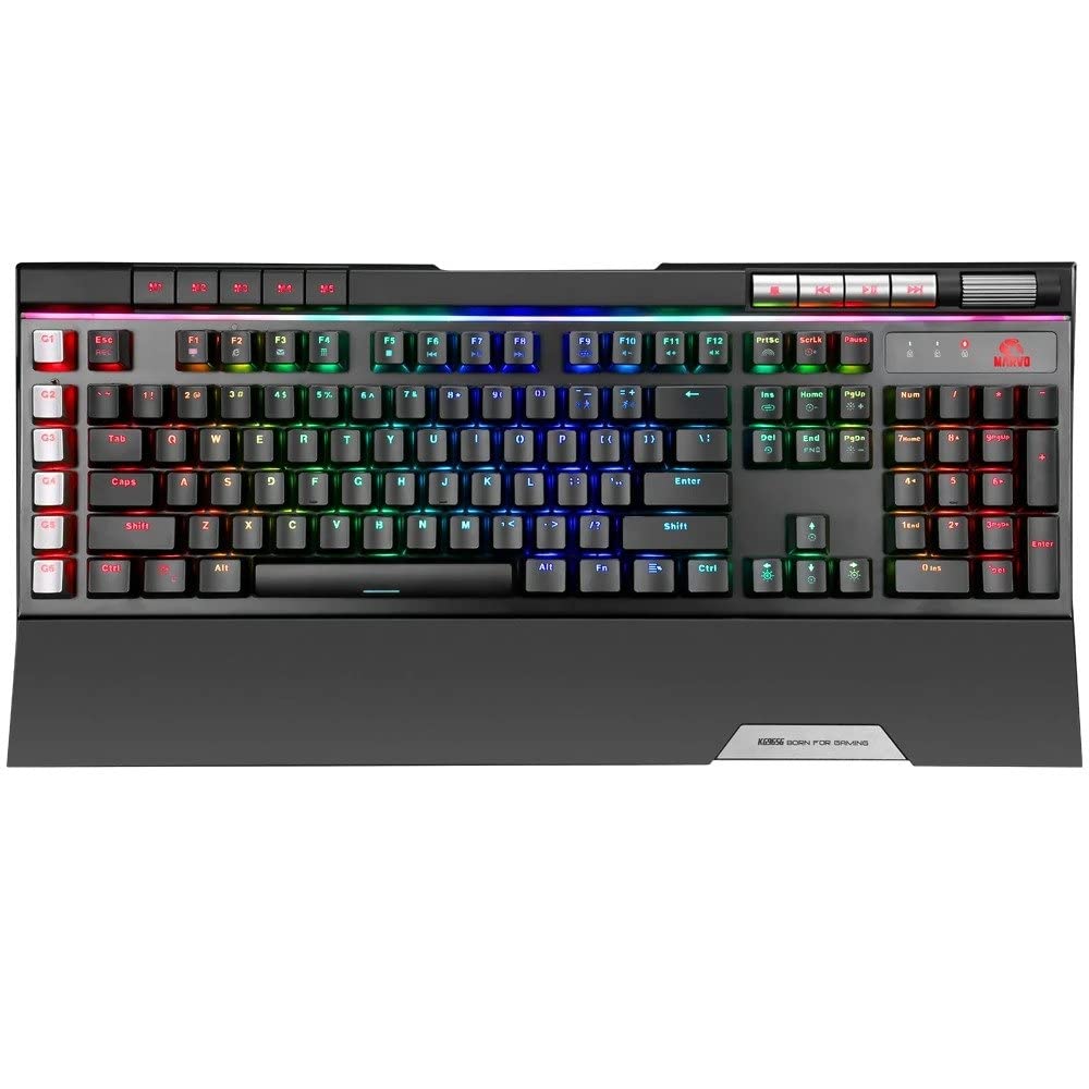 Marvo BigBang P1 KG965G RGB Mechanical Gaming Keyboard, Full Size Mutimedia, USB 2.0, Blue Switches, RGB backlighting For Each Key, Anti-ghosting, 19-key Rollover Support, 6 macro keys, Black