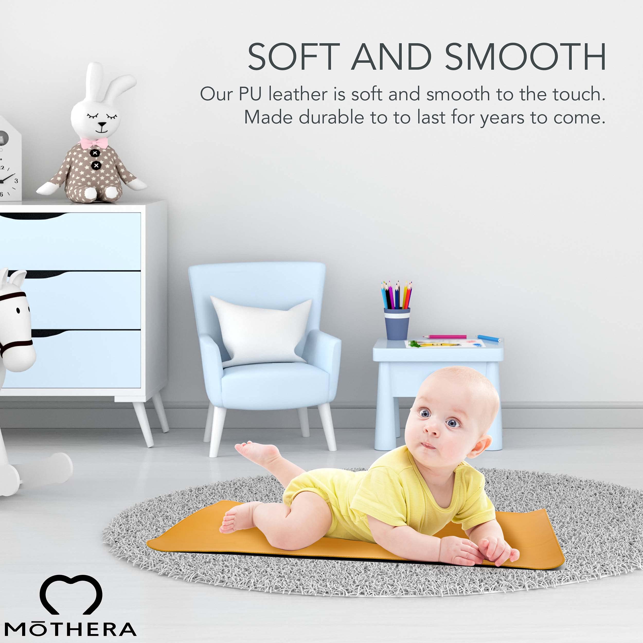 Mothera Vegan Leather Diaper Changing Pad Compact and Wipeable Baby Changing Mat Portable Changing Pad for Baby, 13" x 25"