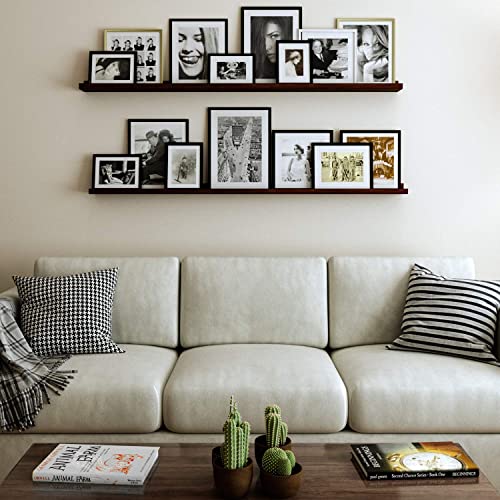 Wallniture Denver 48 Inch Long Floating Shelves for Wall, Narrow Picture Ledge Shelf Set of 2, Wall Shelves Walnut Color
