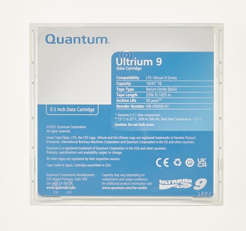 Quantum Ultrium LTO 9 Data Cartridge 18TB Native / 45TB 2.5:1 Compression, Black (MR-L9MQN-01)