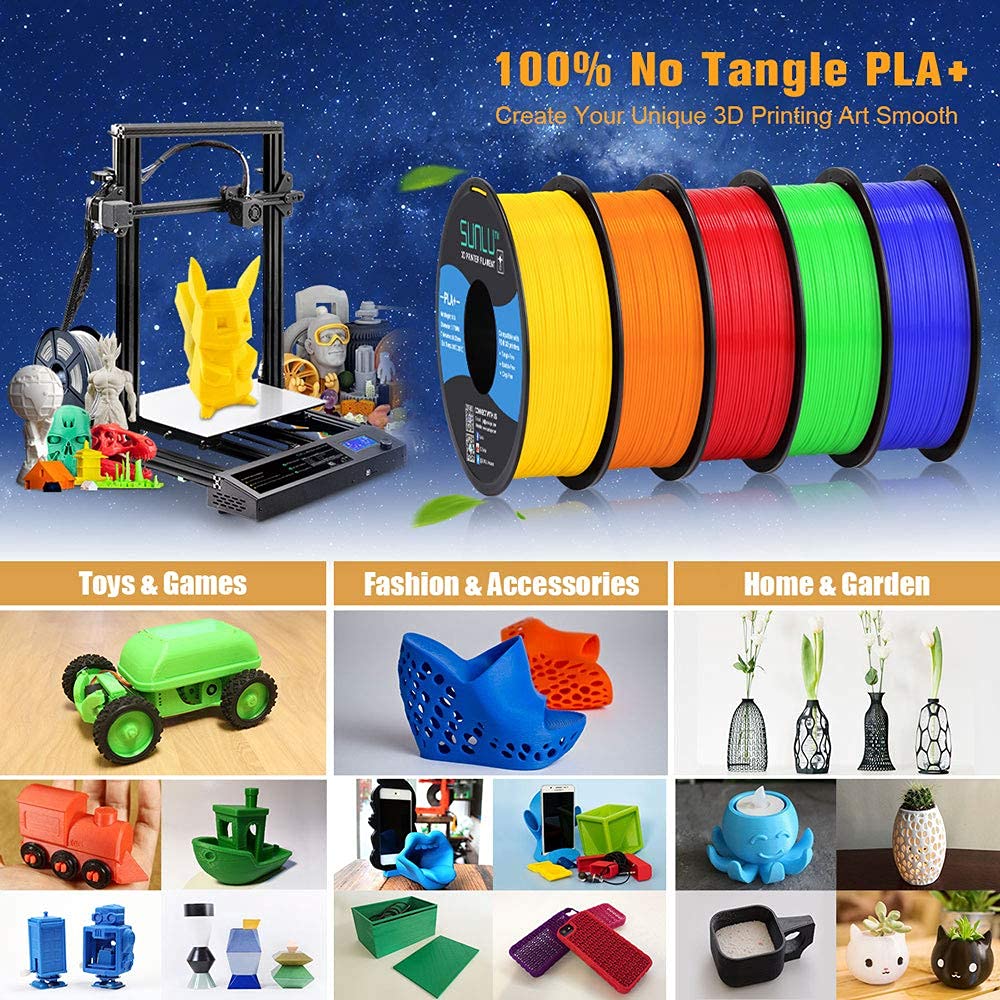 PLA+ 3D Printer Filament 1.75mm, SUNLU PLA Filament PRO, Dimensional Accuracy +/- 0.02 mm, 1 kg Spool, 1.75 PLA Plus, Black+Grey