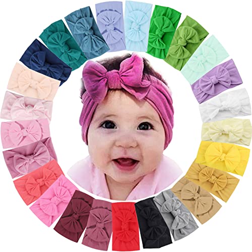 ALinmo 25 Pack Soft Wide Turban Baby Headbands with nylon Hair Bow Headwraps for Baby Girls Infants Newborn Hair Accessories Toddlers Kids and Children