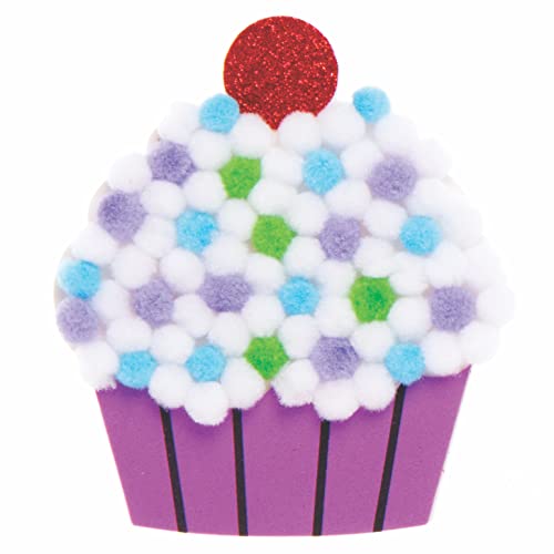 Baker Ross AX736 Cupcake Pom Pom Kits - Pack of 5, Creative Art and Craft Supplies for Kids to Make, Decorate and Display