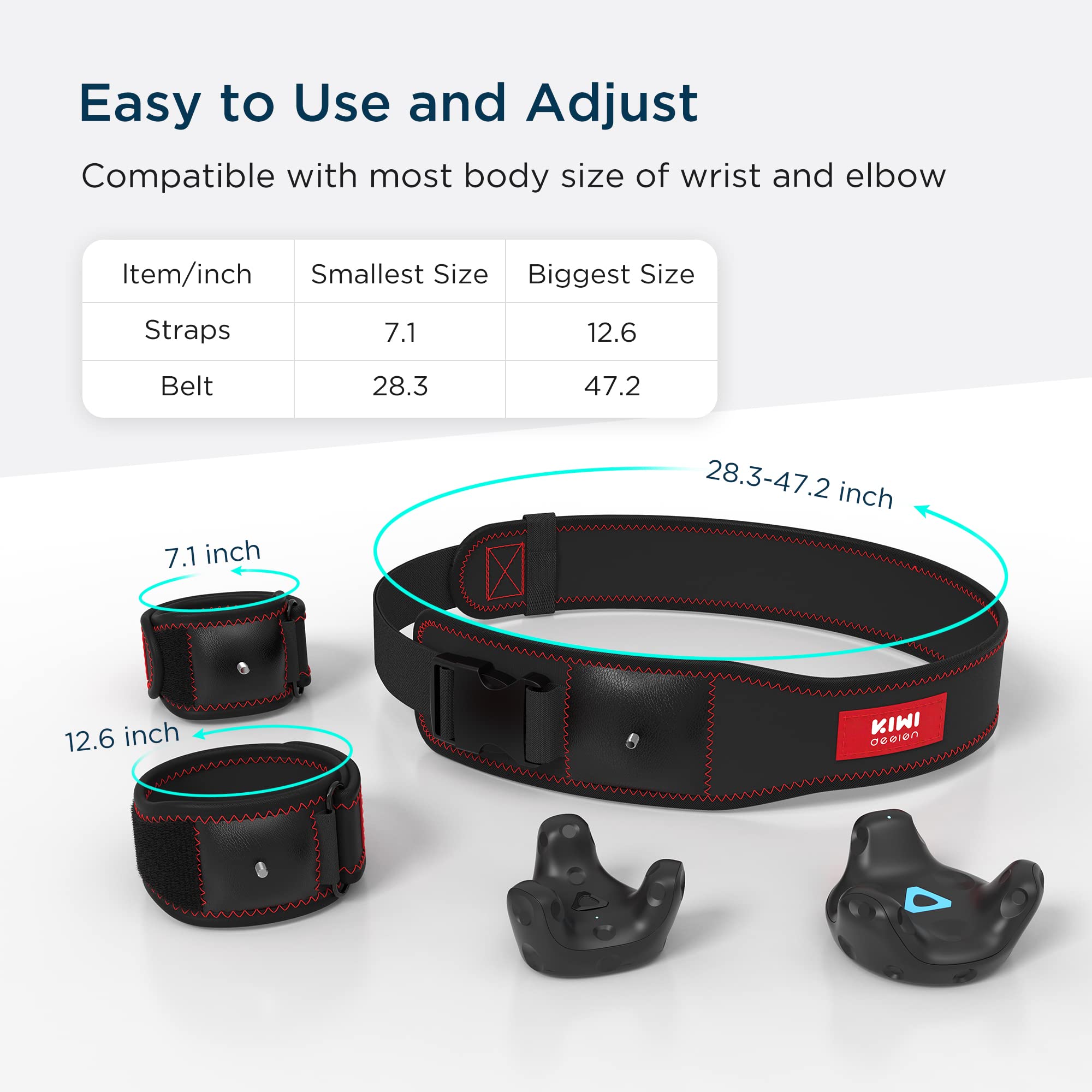 KIWI design Tracker Straps and Belt for Full Body Tracking VR, Compatible with PC VR Platform and SteamVR, Upgraded Hand/Foot Trackerstrap Accessories Fit HTC Vive Trackers (Trackers NOT Included)