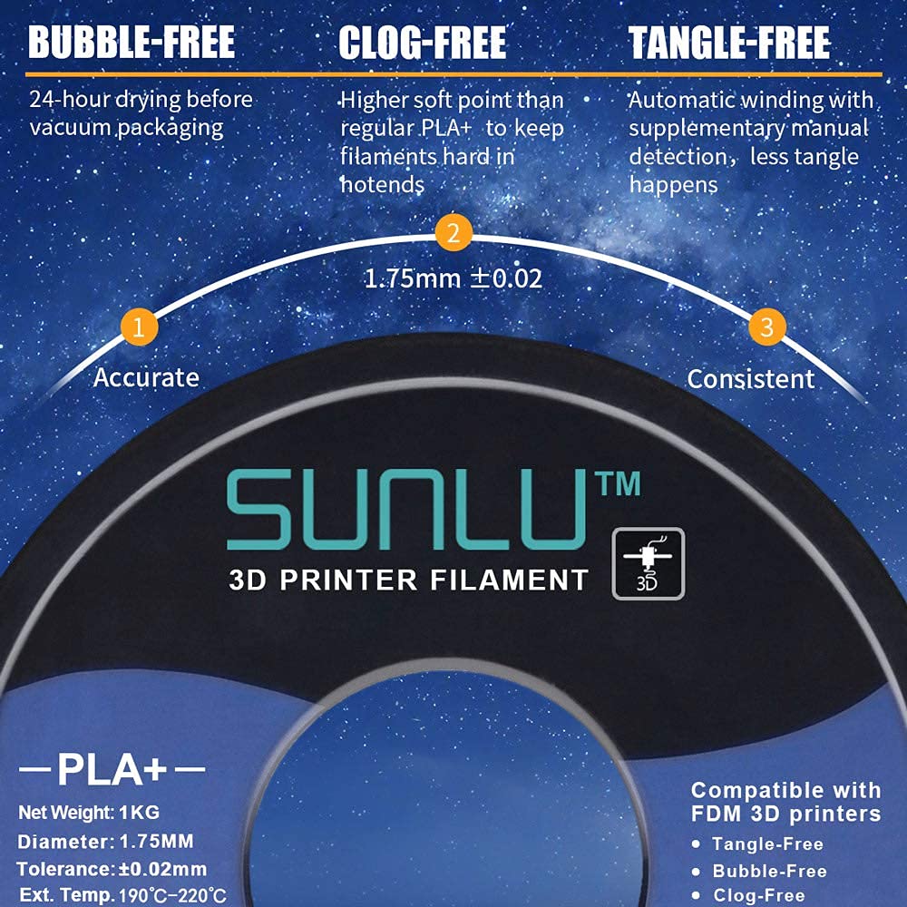 PLA+ 3D Printer Filament 1.75mm, SUNLU PLA Filament PRO, Dimensional Accuracy +/- 0.02 mm, 1 kg Spool, 1.75 PLA Plus, Black+Red