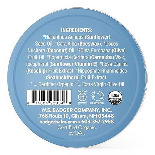 Badger - Unscented Lip Butter, Moisturizing Organic Coconut Oil, Beeswax, Sunflower & Olive Oil