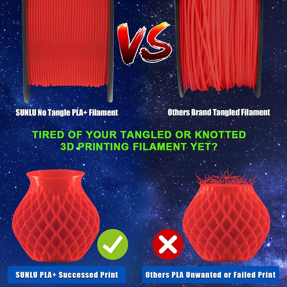 PLA+ 3D Printer Filament 1.75mm, SUNLU PLA Filament PRO, Dimensional Accuracy +/- 0.02 mm, 1 kg Spool, 1.75 PLA Plus, Black+Red