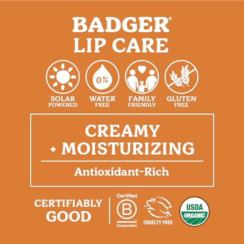 Badger - Unscented Lip Butter, Moisturizing Organic Coconut Oil, Beeswax, Sunflower & Olive Oil