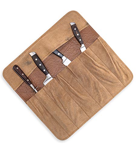 Knife Roll Bag Genuine Leather – Chef`s knife bag 7 slots – Leather Knife Case Sam (brown)