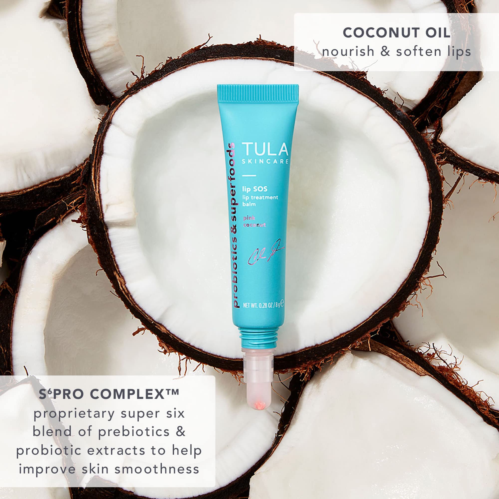TULA Skin Care x Christina Milian Lip SOS - Lip Treatment Balm that Plumps, Smooths & Hydrates lips with a Glossy Tint, Pink Coconut, 0.28 oz.