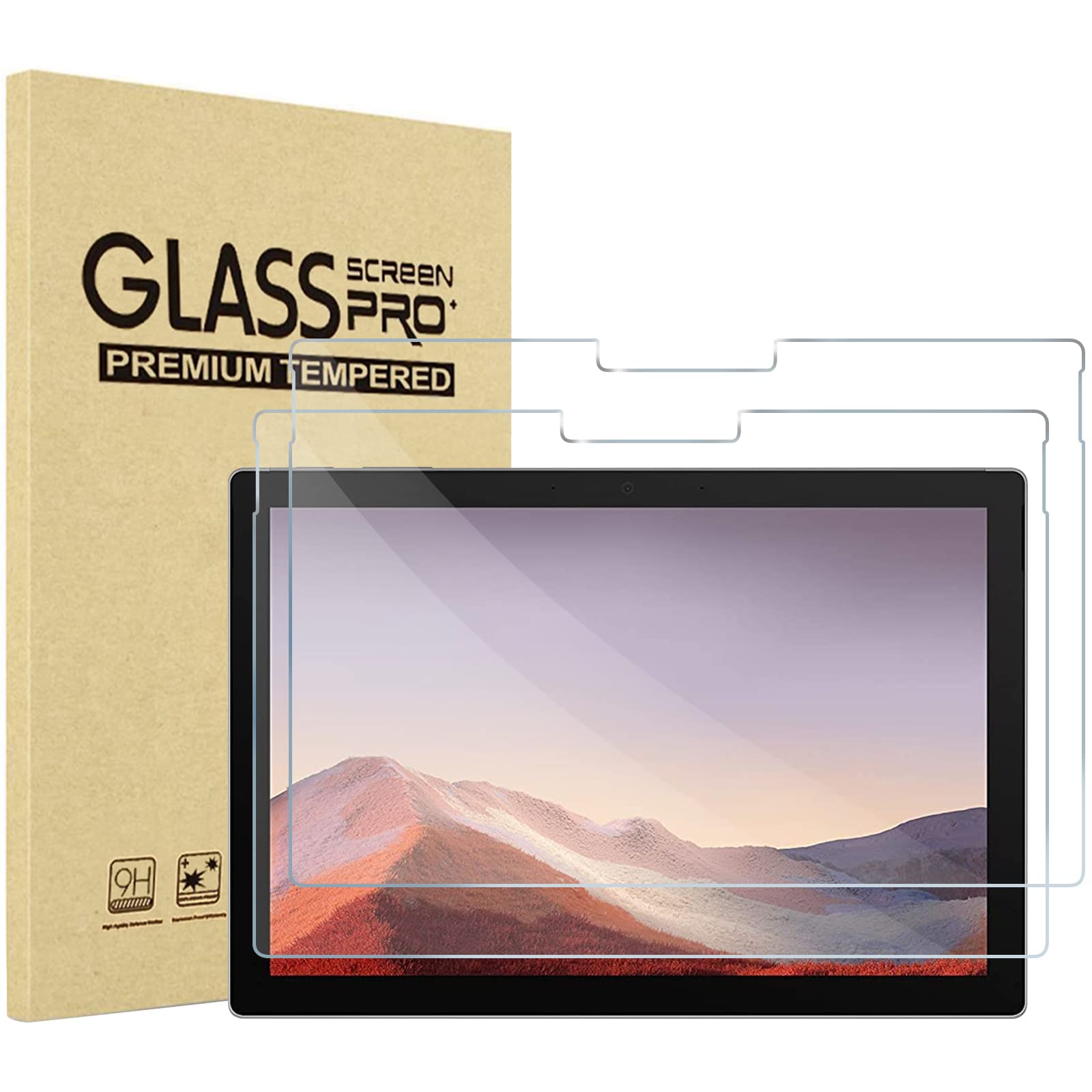 ProCase 2 Pack Screen Protector for Surface Pro 7 Plus/Surface Pro 7 / Pro 6 / Pro 5 / Pro 4, Tempered Glass Screen Film Guard Screen Protector for 12.3 Inch Suface Pro 7 Plus Surface Pro 7 6 5 4