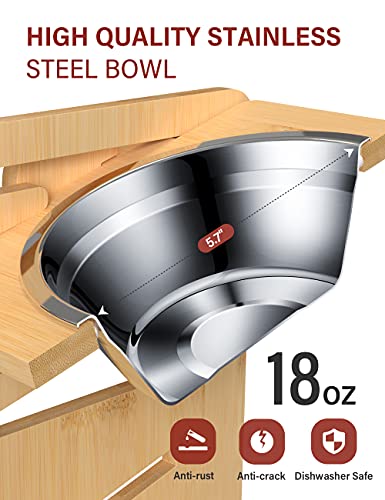 Vantic Elevated Dog Bowls-Adjustable Raised Dog Bowls with Stand for Small Size Dogs and Cats,Durable Bamboo Dog Feeder with 2 Stainless Steel Bowls and Non-Slip Feet
