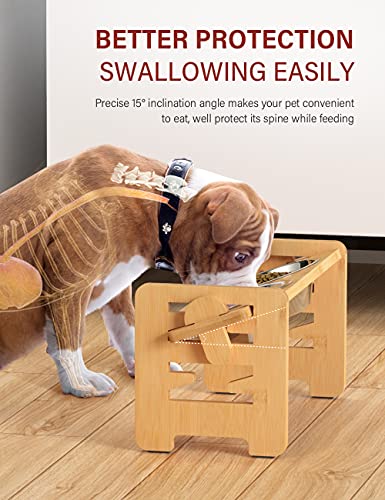 Vantic Elevated Dog Bowls-Adjustable Raised Dog Bowls with Stand for Small Size Dogs and Cats,Durable Bamboo Dog Feeder with 2 Stainless Steel Bowls and Non-Slip Feet
